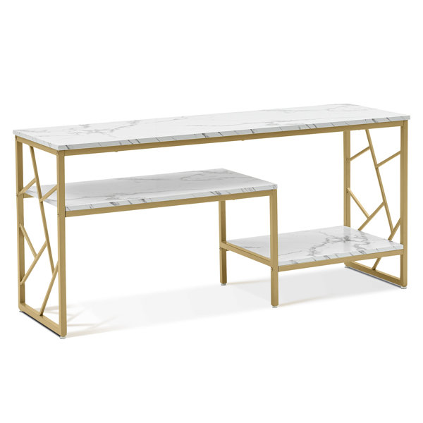 Mercer41 Malikaih 51'' Sofa Table,Faux Marble Top Console Table with Gold Metal Frame and ...